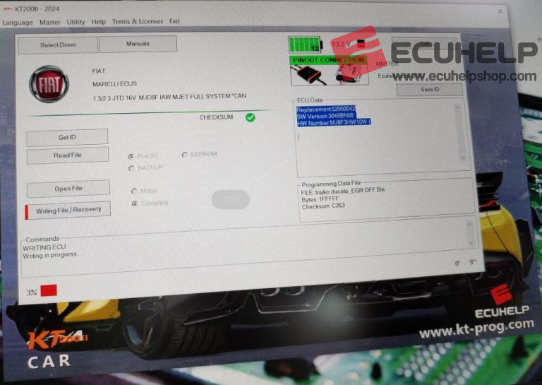 KT200 II Read Write Fiat MJD 8F3.BN Pinout Mode