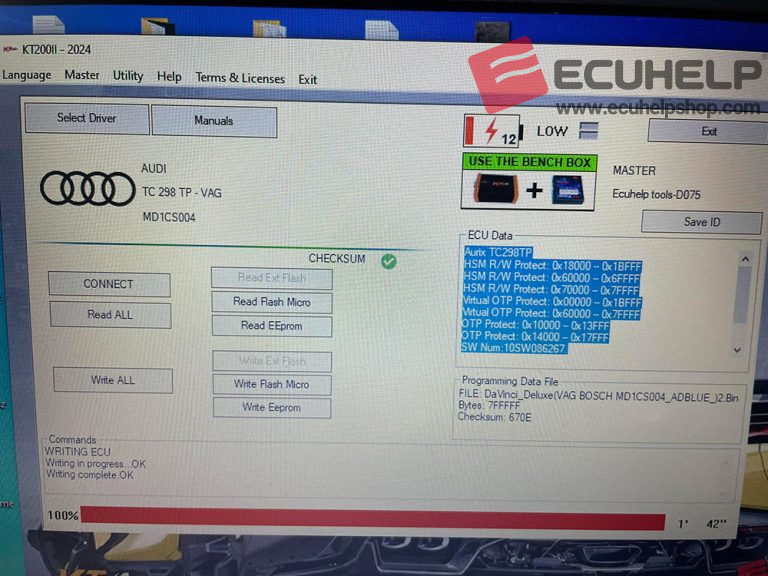 ECUHELP kt200II Audi Md1cs004 Read Write OK adblue off