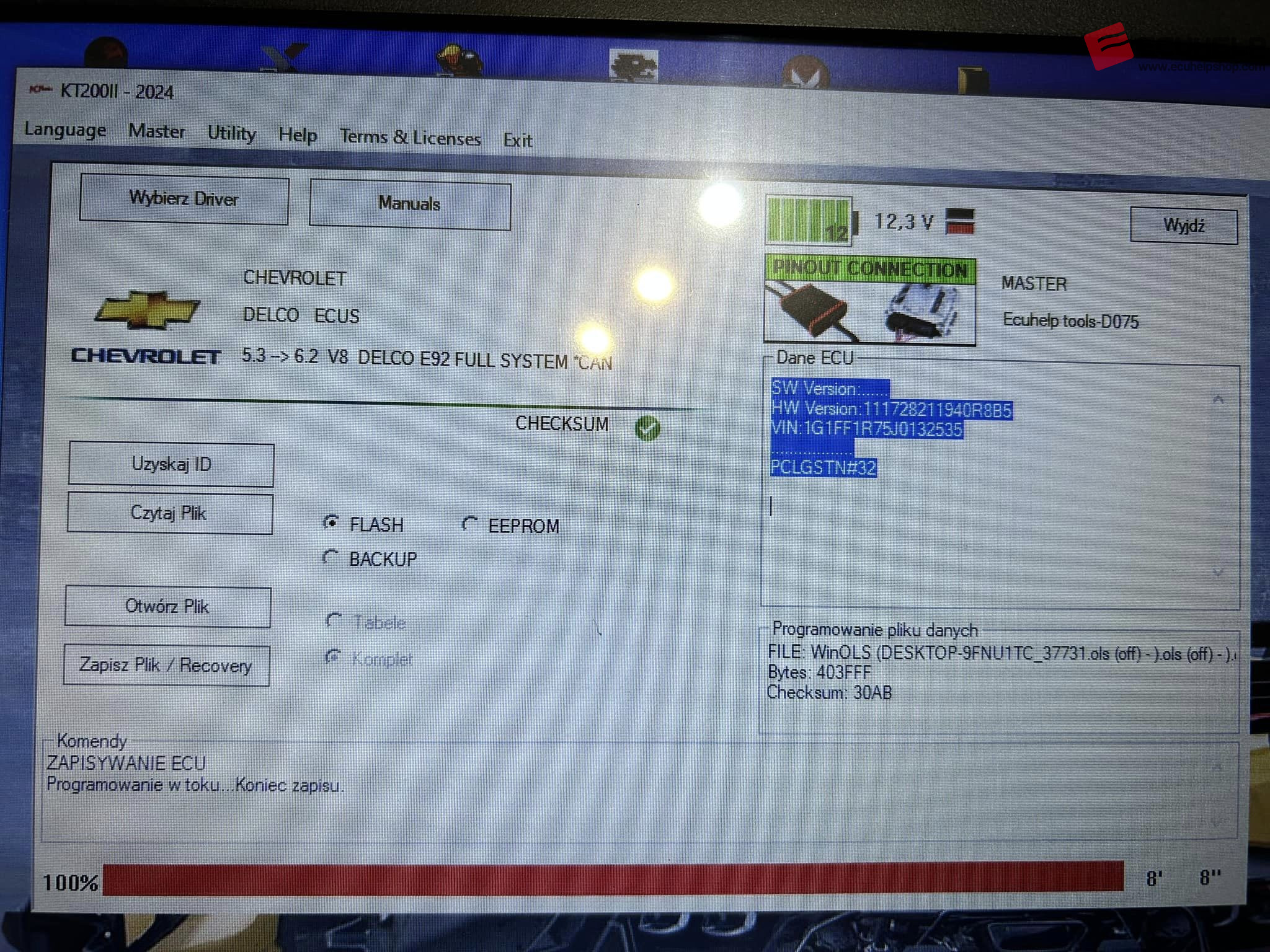 KT200 II Chevrolet Camaro 6.2 Delco E92 Read Write Checksum