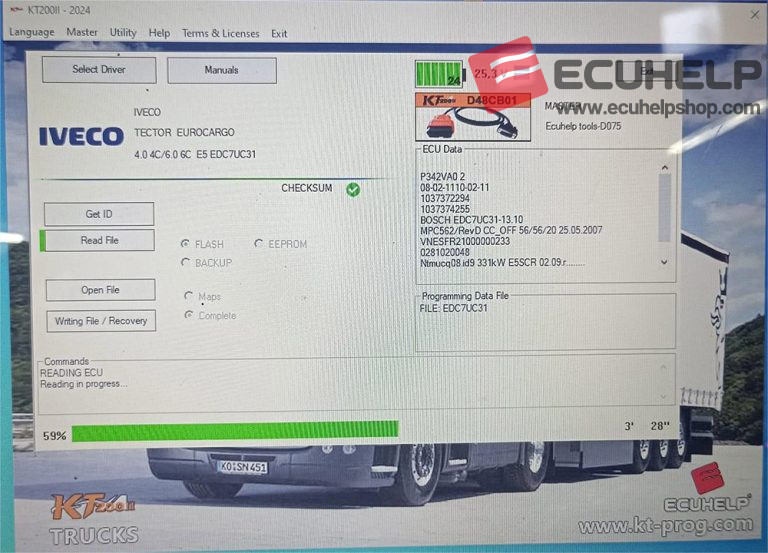 KT200II Read Write Iveco Edc7uc31 boot and jtag/bdm mode