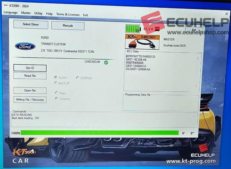 KT200II Read Write Ford Transit Custom 2017 SID211 via OBD