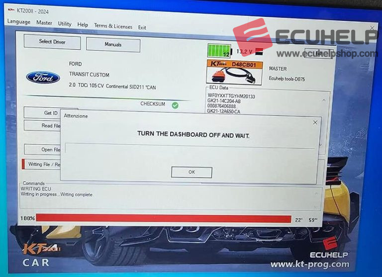 KT200II Read Write Ford Transit Custom 2017 SID211 via OBD