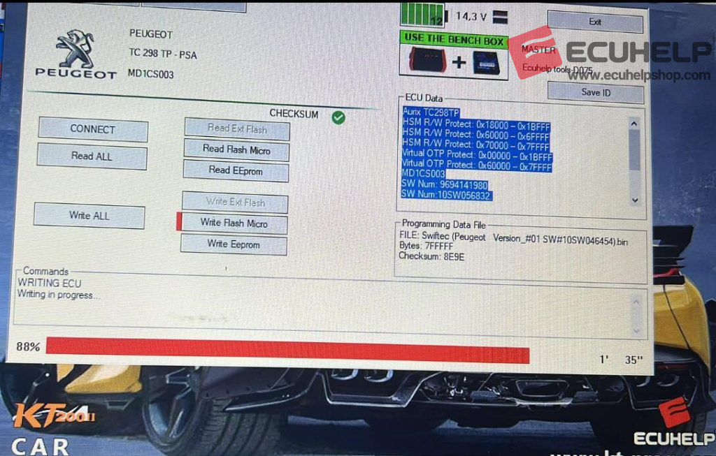 ECUHELP KT200II Read/Write Peugeot MD1CS003 2019 on Bench