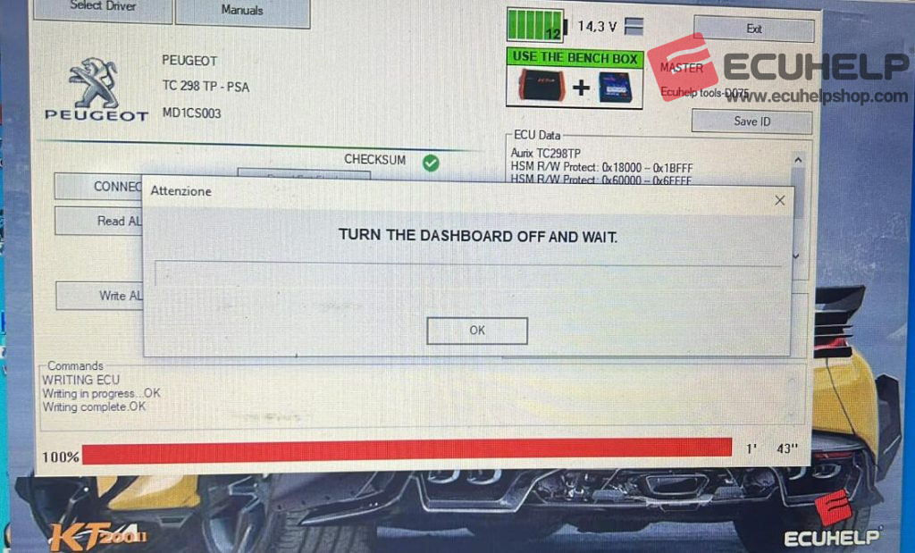 ECUHELP KT200II Read/Write Peugeot MD1CS003 2019 on Bench