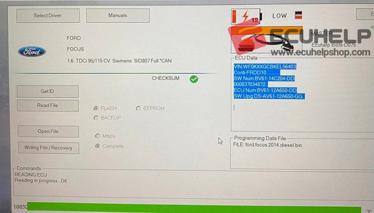 KT200II Read Write 2014 Ford Focus 1.5 Diesel Siemens SID807 via OBD2