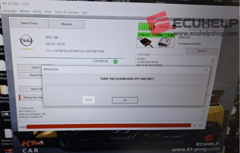 KT200 II Read Write OPEL ZAFIRA 2.0 170hp Delco E98 Full System